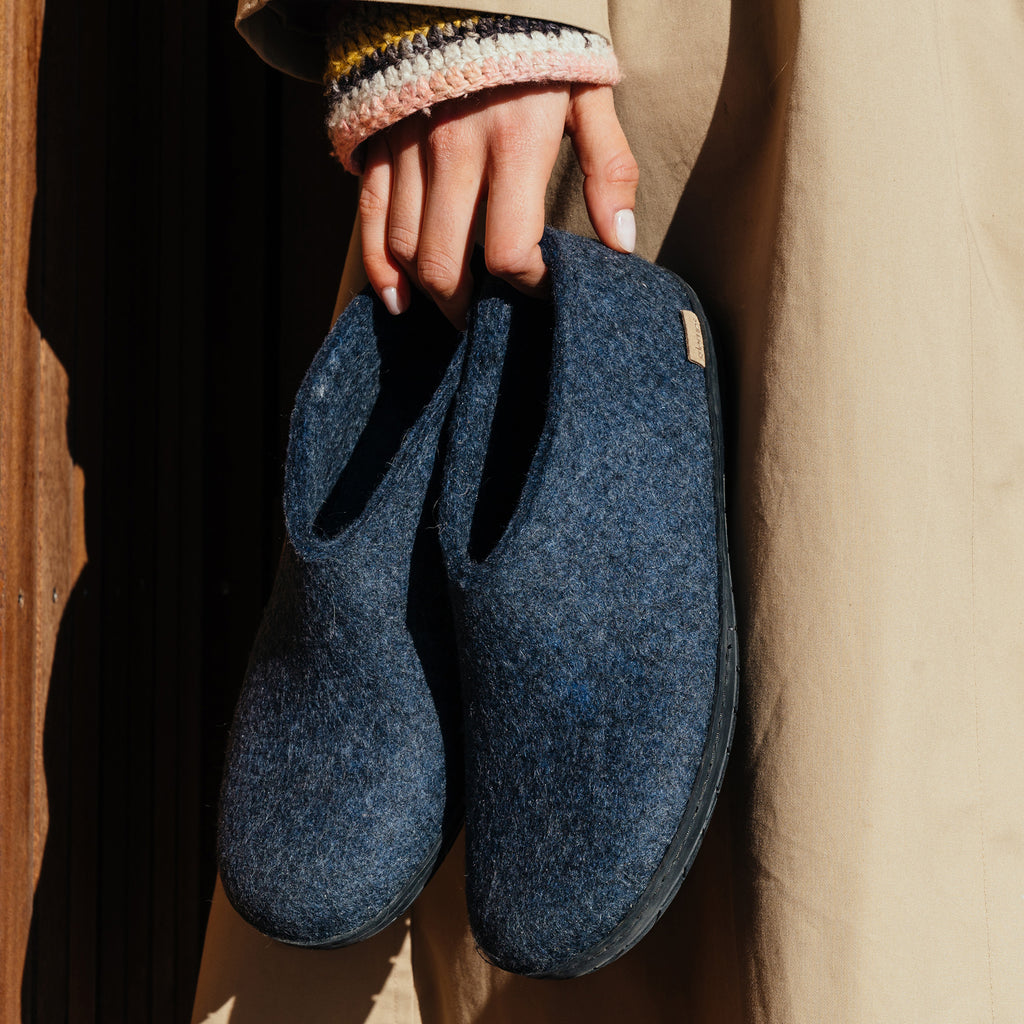 Shoe with natural rubber sole - black - Denim – glerups.co.uk